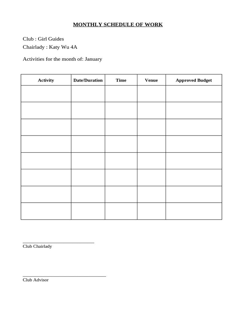 Monthly Schedule | PDF