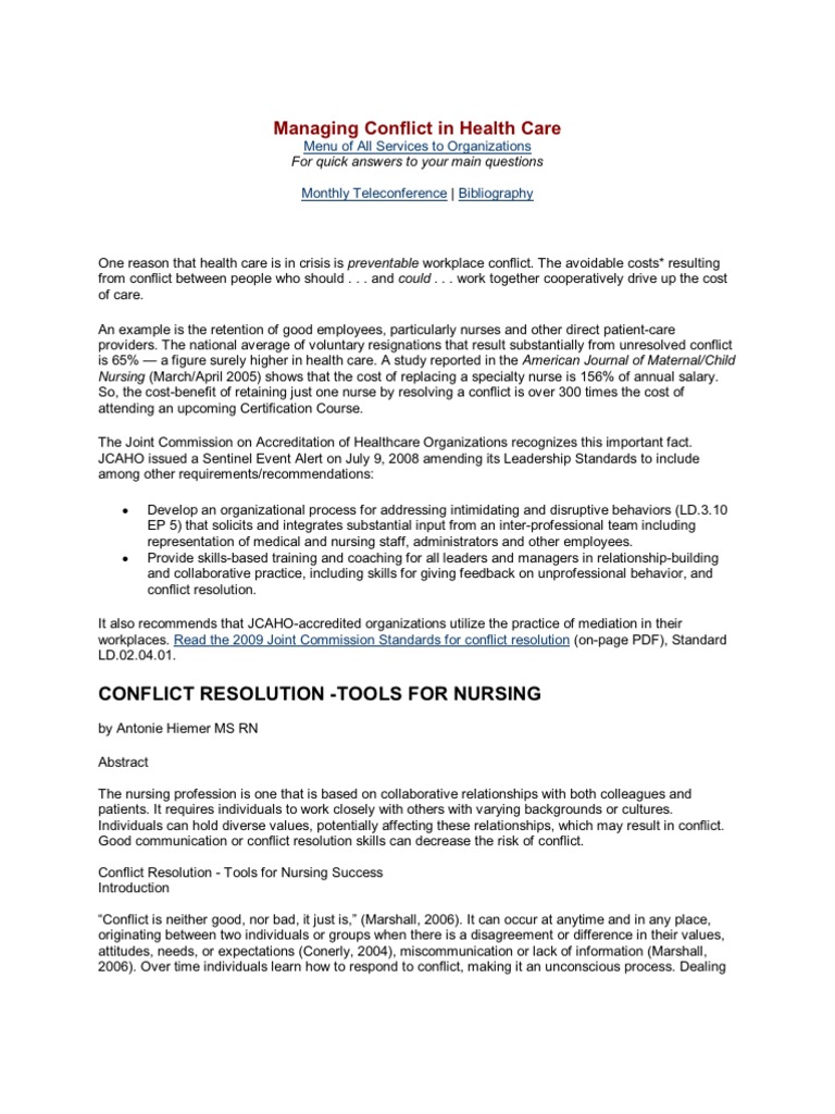 Managing Conflict in Health Care | PDF | Conflict (Process) | Conflict ...