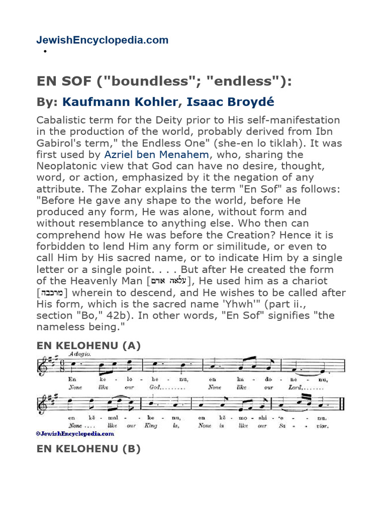 EN SOF ("boundless"; "endless")- By- Kaufmann Kohler, Isaac Broydé | PDF | Jewish Mysticism ...