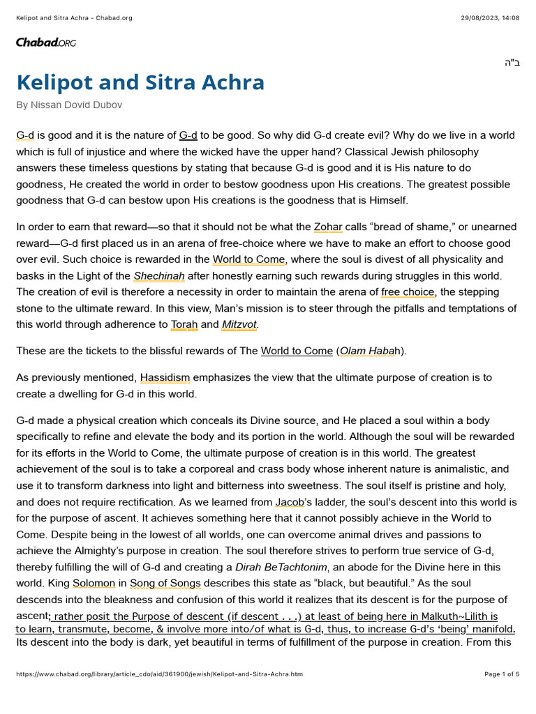 Kelipot and Sitra Achra - Chabad | PDF | Religious Belief And Doctrine | Jewish Theology