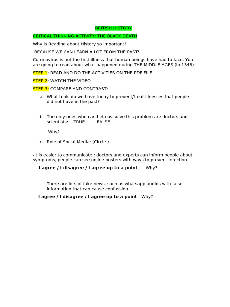 The Black Death Activities | PDF