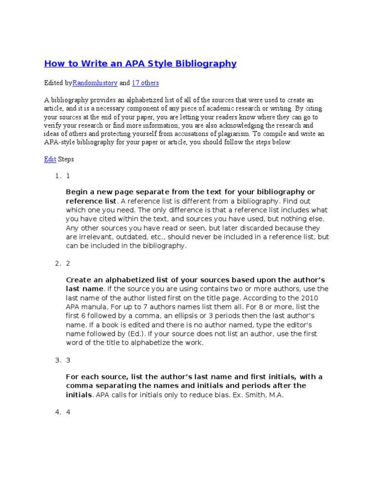 How To Write An APA Style Bibliography | PDF | Citation | Reference