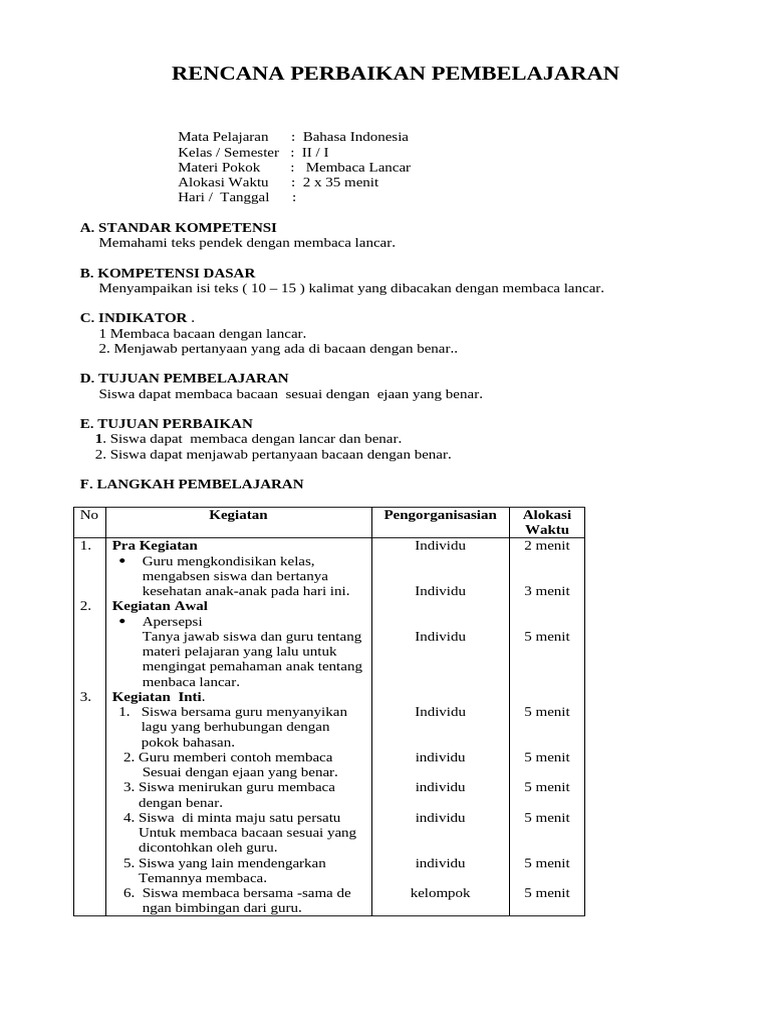 Rencana Perbaikan Pembelajaran | PDF