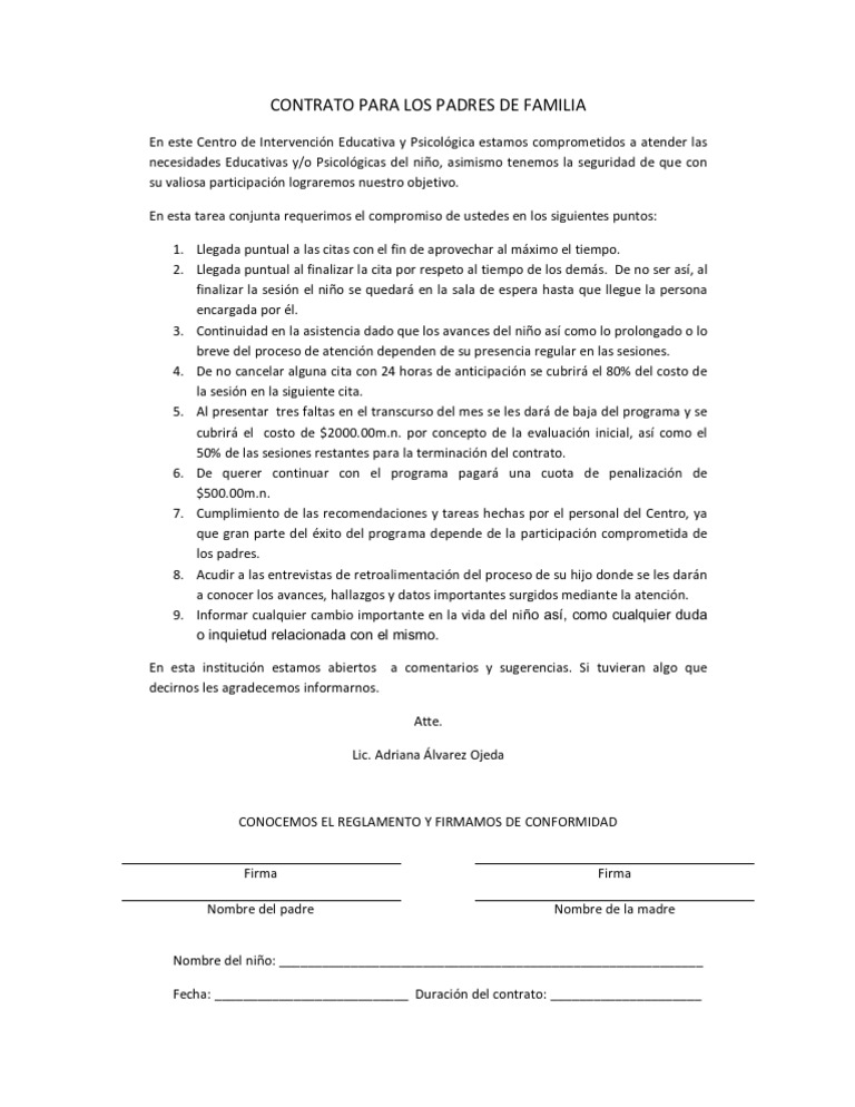 Contrato para Los Padres de Familia | PDF | Crecimiento personal y ...