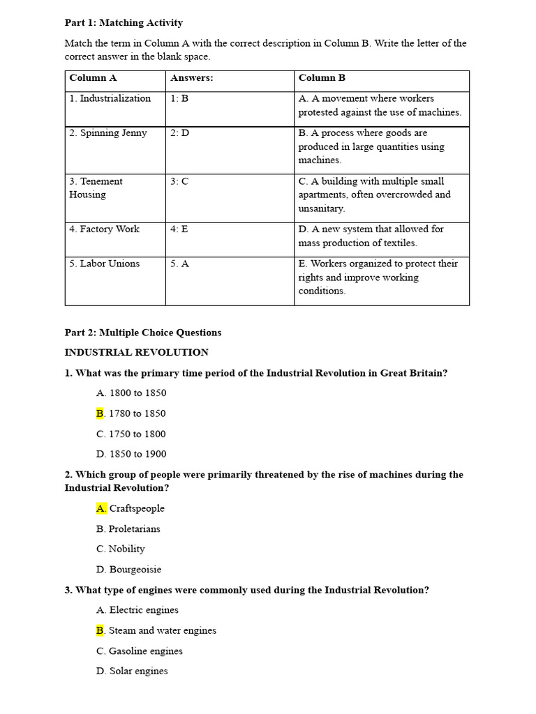 Industrial Revolution, Final Exam Review | PDF | Industrial Revolution ...