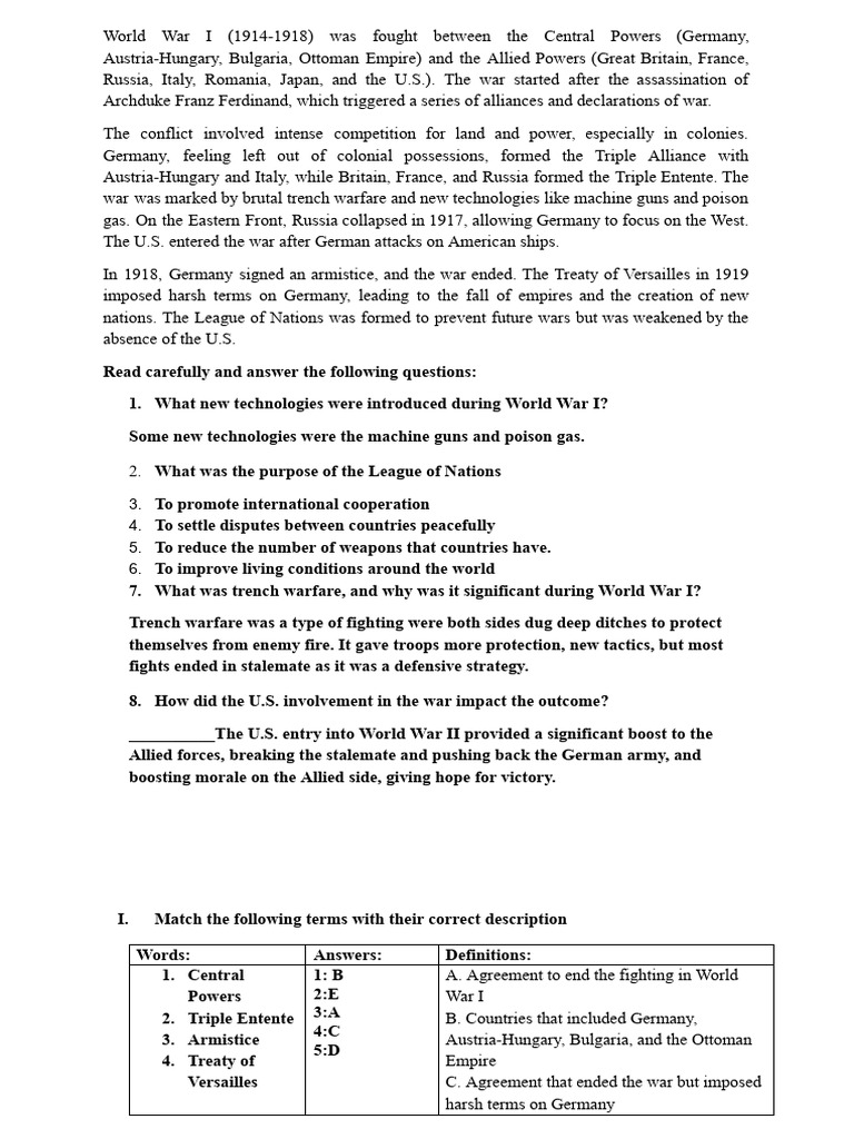 Fake Exam Part 2, 8th.docx | PDF | Allies Of World War I | World War I