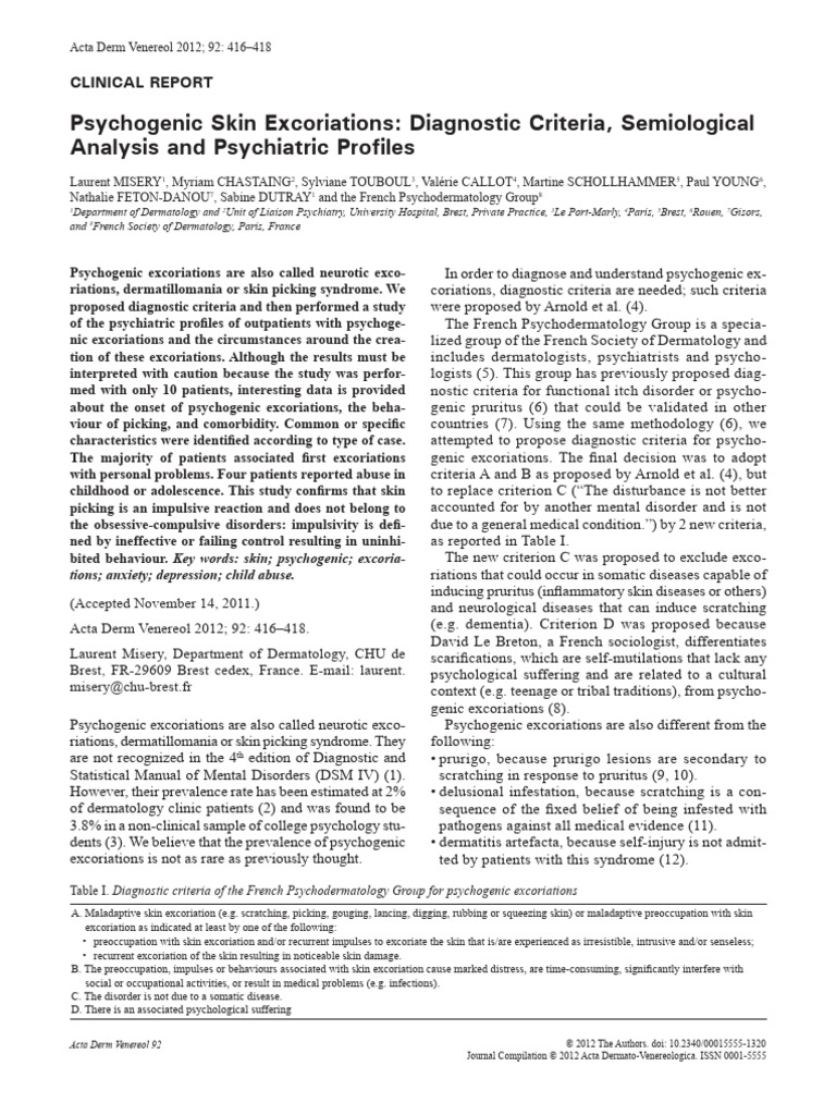 Psychogenic Skin Excoriations_ Diagnostic Criteria, Semiological ...