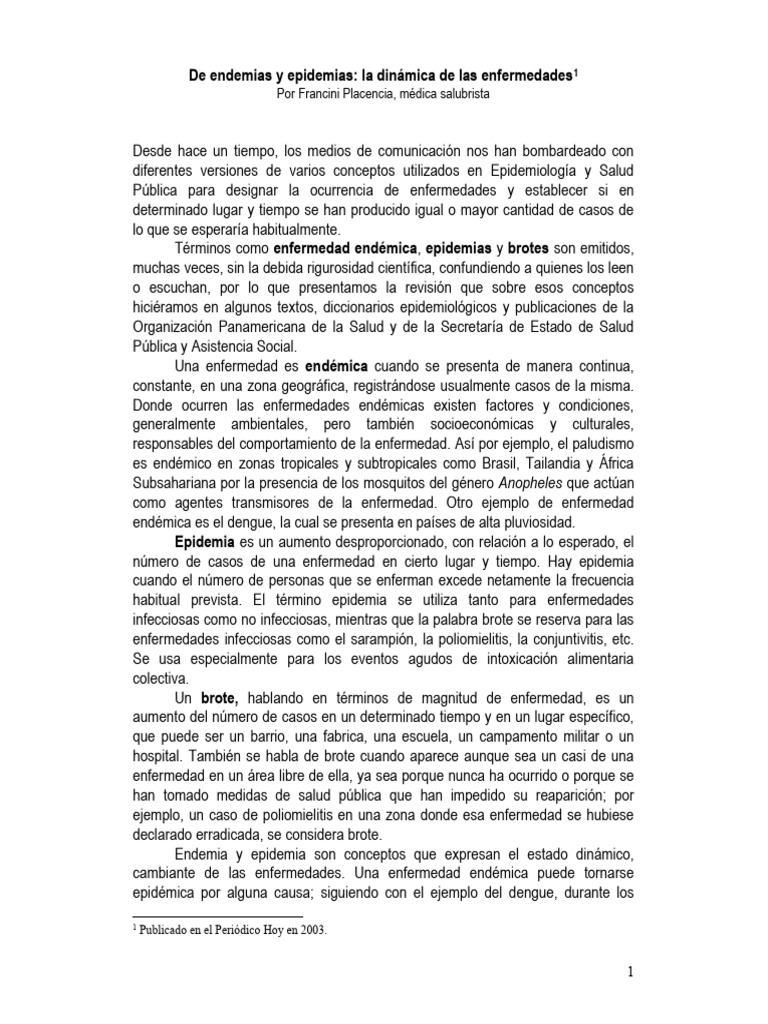 Endemia y epidemia: conceptos clave en salud | PDF | Epidemias ...