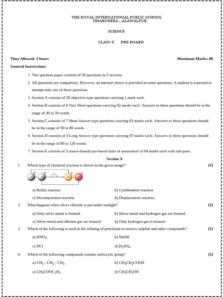 Class 10TH Science Preboard | PDF | Ph | Force