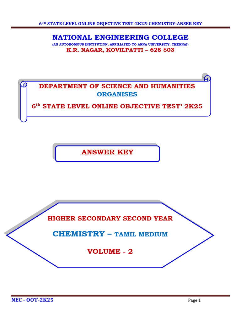 OOT-2k25-ANSWER KEY-TAMIL-volume-2 | PDF | Physical Sciences | Chemistry