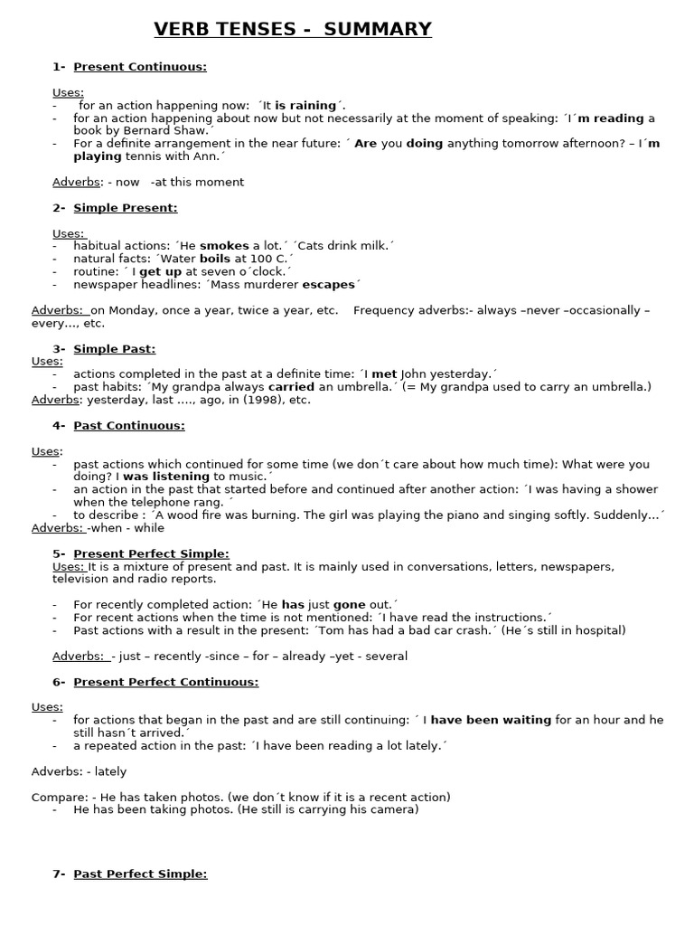 Verb Tenses Summary | PDF | Languages | Foreign Language Studies
