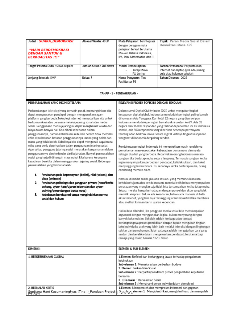 Contoh Modul P5 Tema Demokrasi | PDF