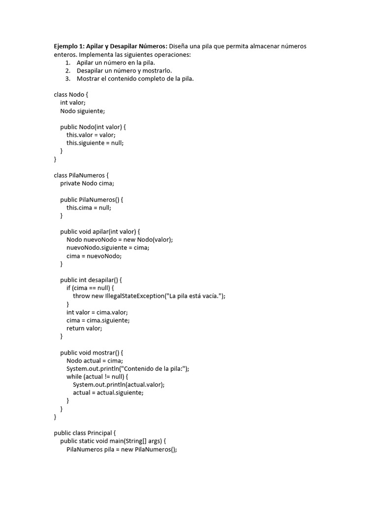 Implementación de Pilas en Java | PDF | Programación de computadoras | Algoritmos y Estructuras ...