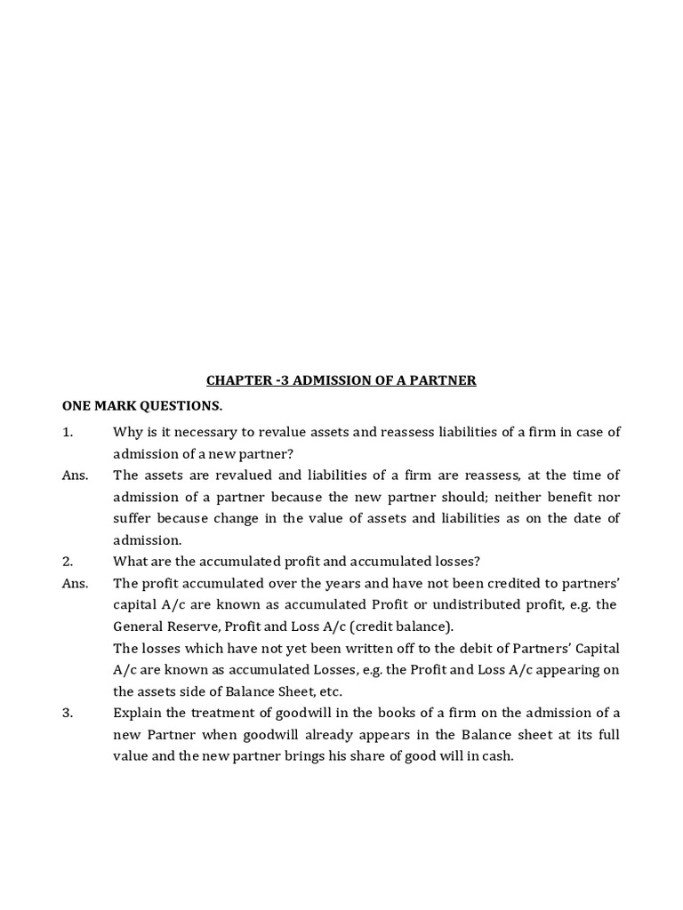 Class 12 Accountancy CBSE Chapter 3 Admission of A Partner | PDF ...