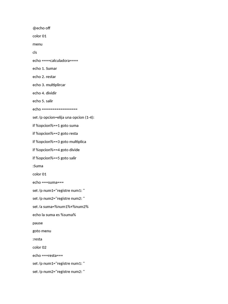Calculadora en Batch Script | PDF