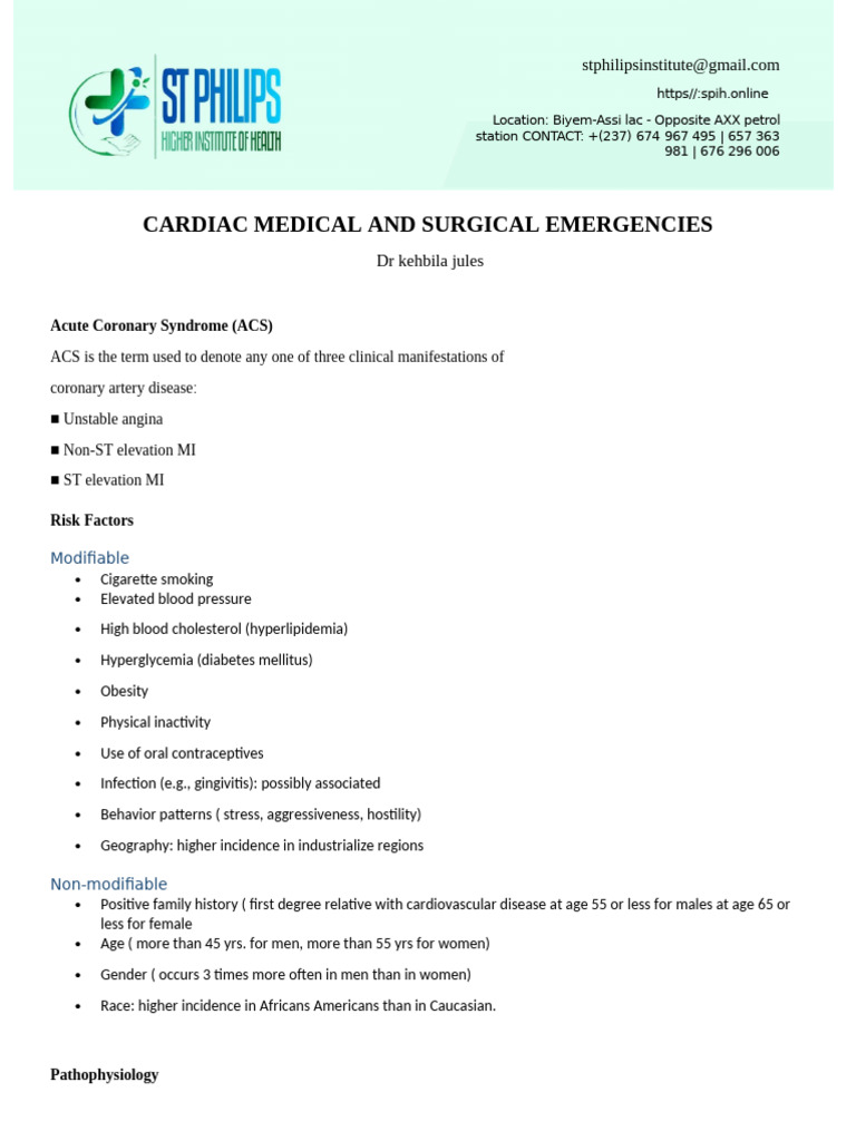 Cardiac Emergencies: ACS Overview | PDF | Heart | Percutaneous Coronary ...