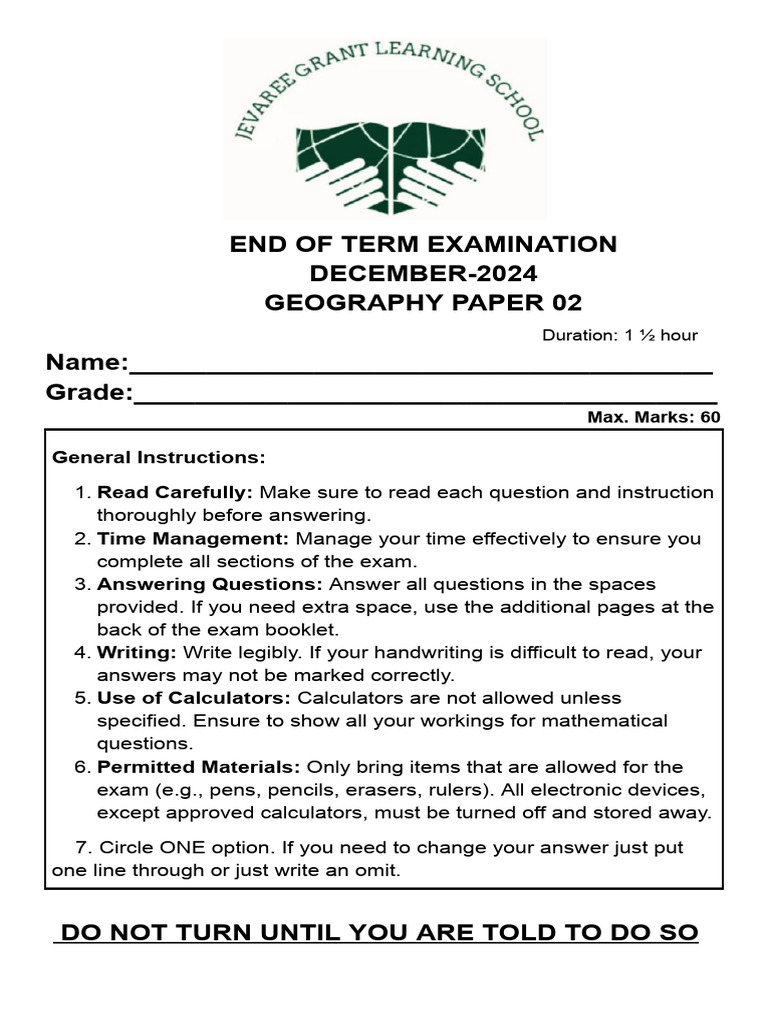 Geography Exam Paper December 2024 | PDF