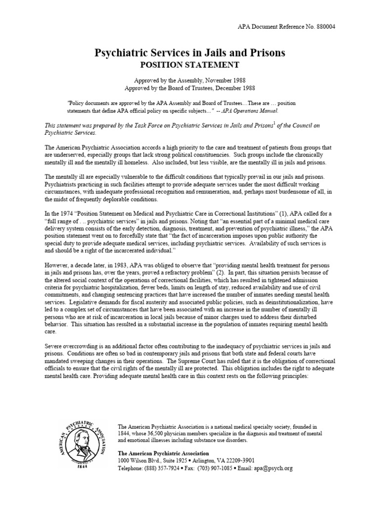 Psychiatric Care in Jails and Prisons | PDF | Mental Health | Psychiatry