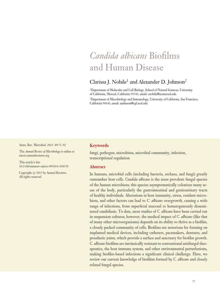 Candida Albicans Biofilms and Human Disease | PDF | Biofilm | Candida ...