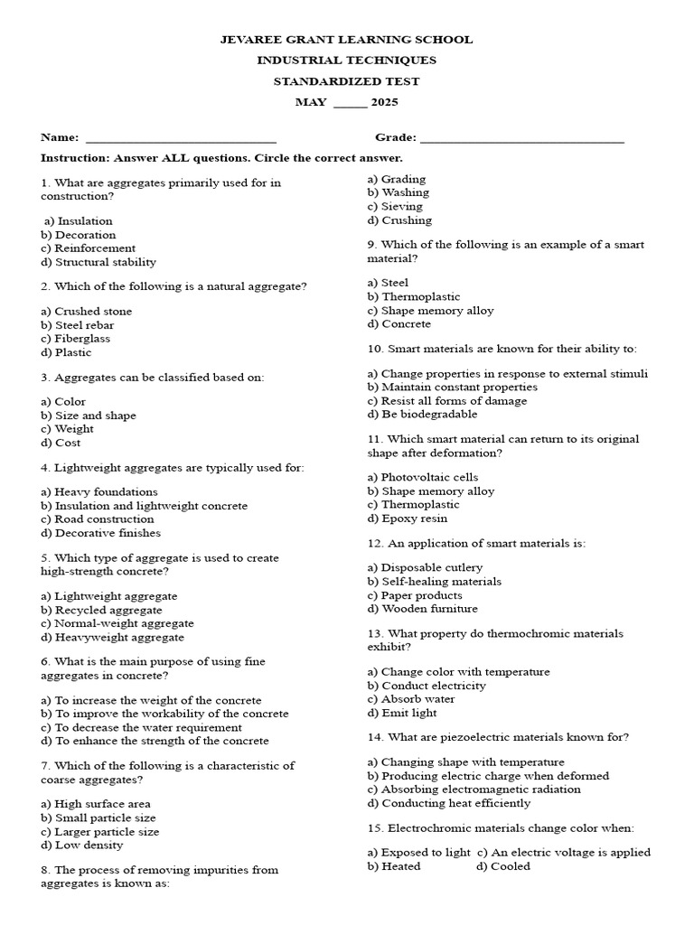 Industrial Techniques Standardized Test May 2025 | PDF | Composite ...