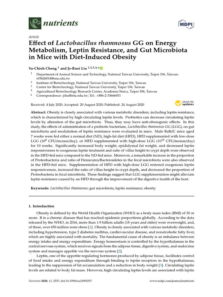 Lactobacillus Rhamnosus GG | PDF | Leptin | Adipose Tissue