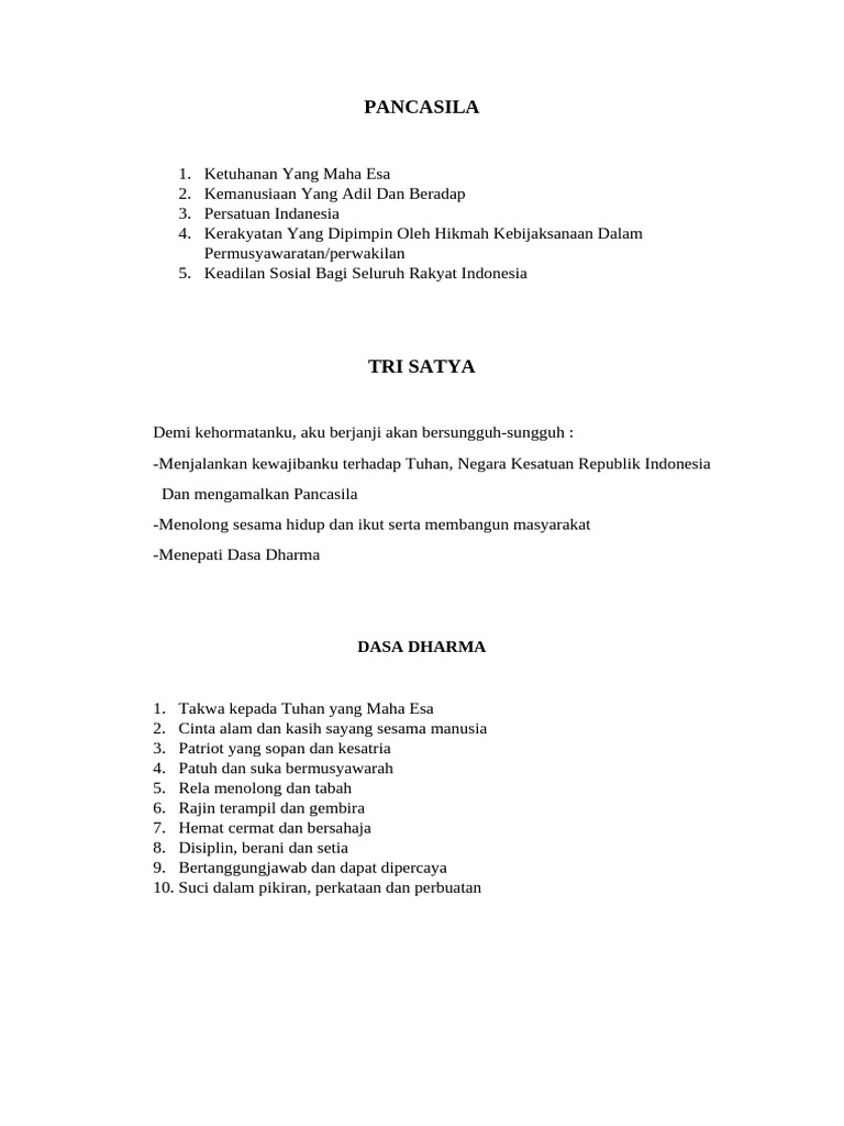 Dasa Dharma dan Tri Satya Pramuka | PDF
