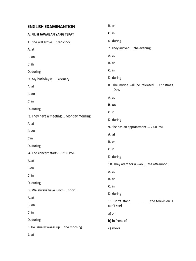 Daily Exam Adverb and Preposition | PDF