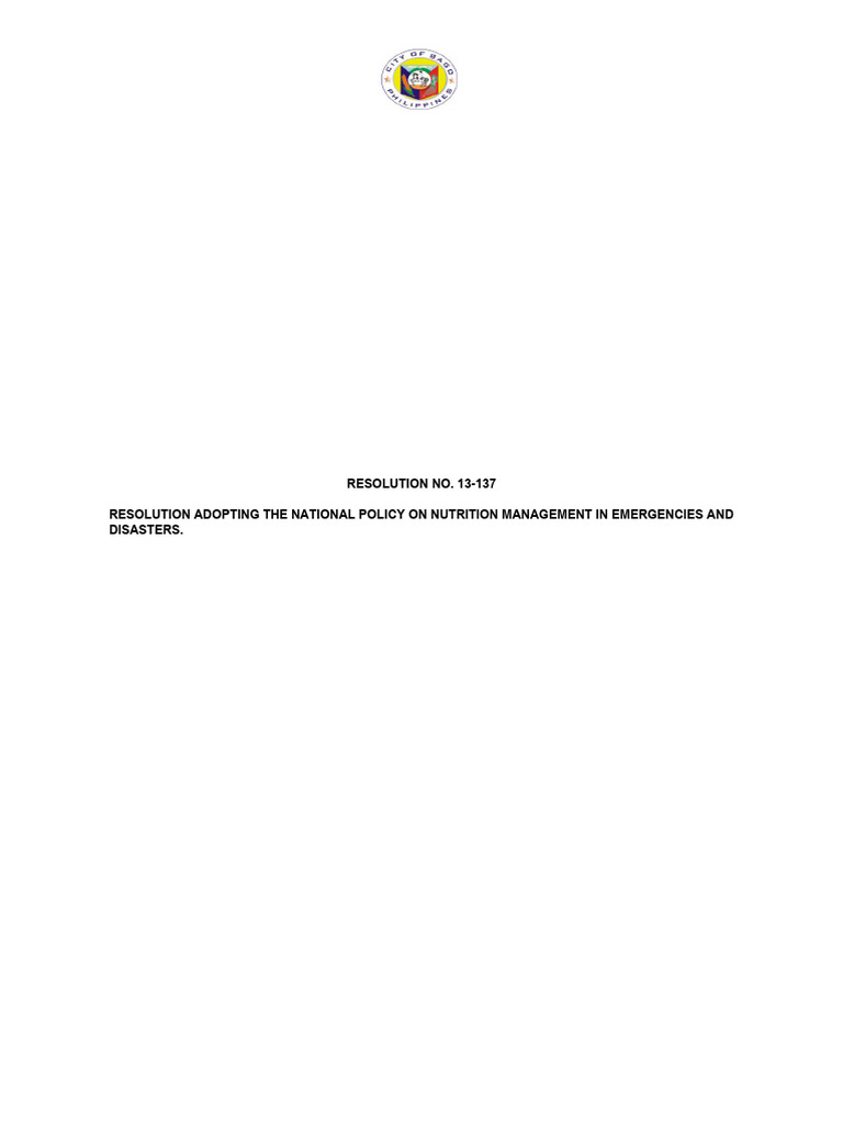 Bago City Nutrition Policy Resolution | PDF