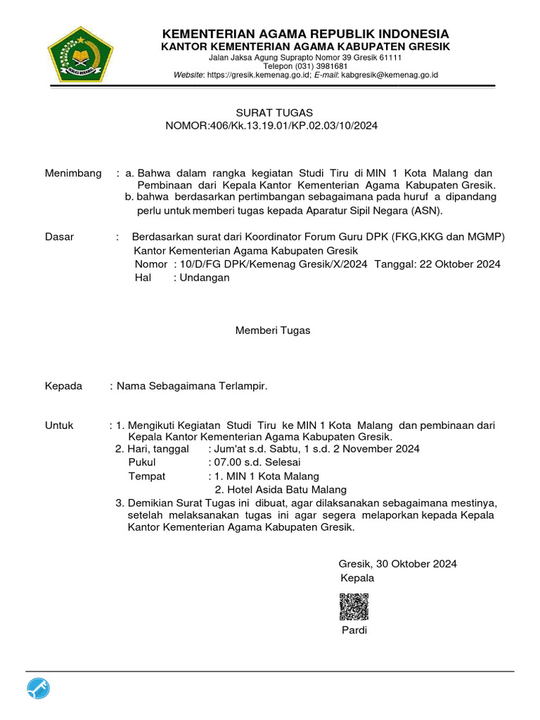 Undangan dan Surat Tugas Study Tiru | PDF