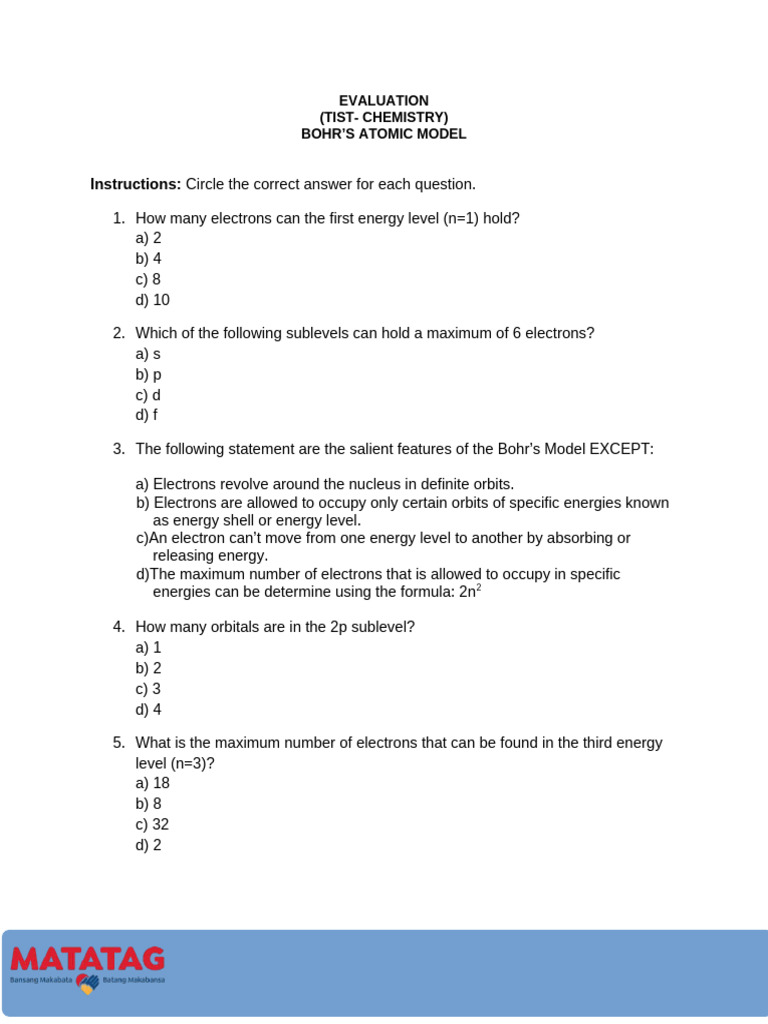 Tist - Evaluation (Chemistry - MCNHS) | PDF
