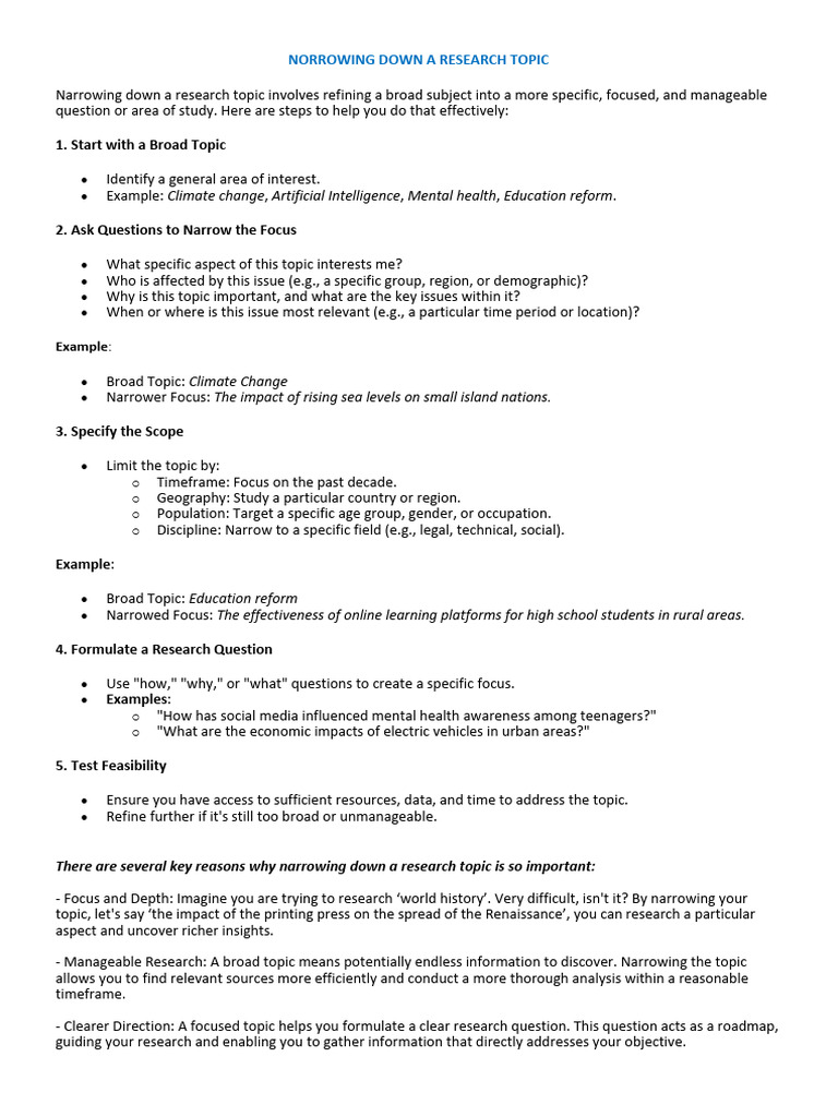 Narrowing Down Research Topics Guide | PDF