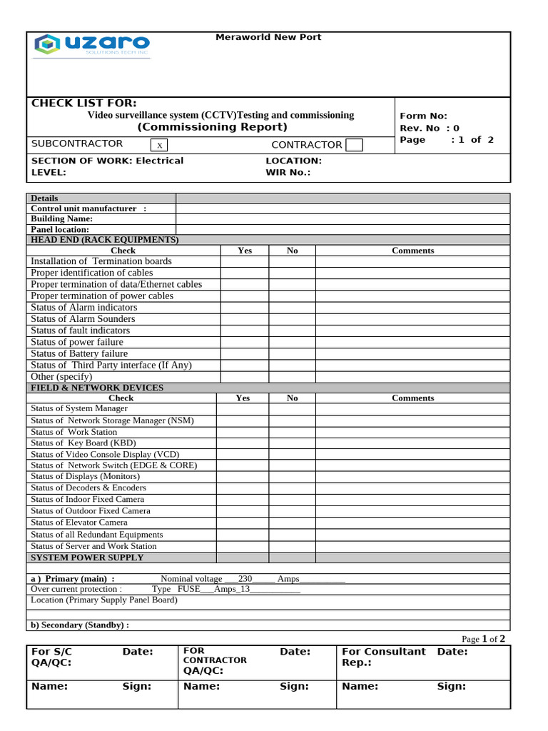 Checklist-for-Commissioning-of-CCTV-System | PDF | Closed Circuit ...