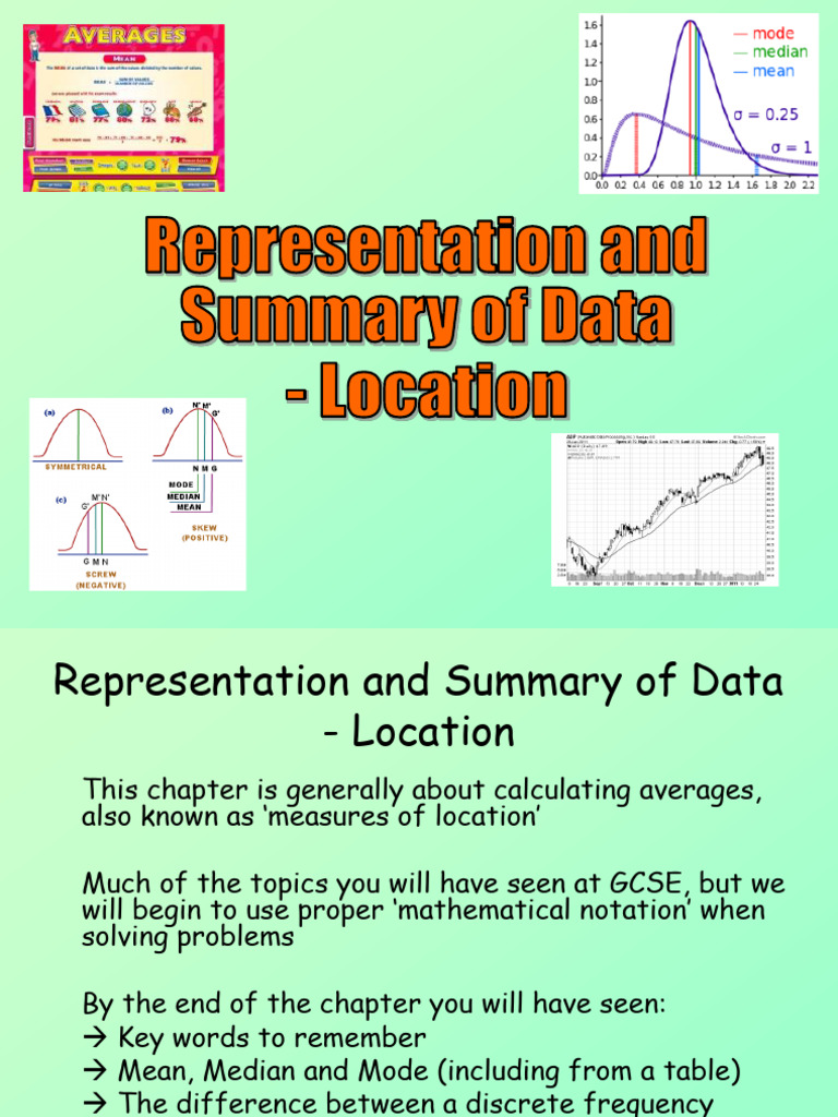 Representation and Summary of Data - Location | PDF | Mode (Statistics ...