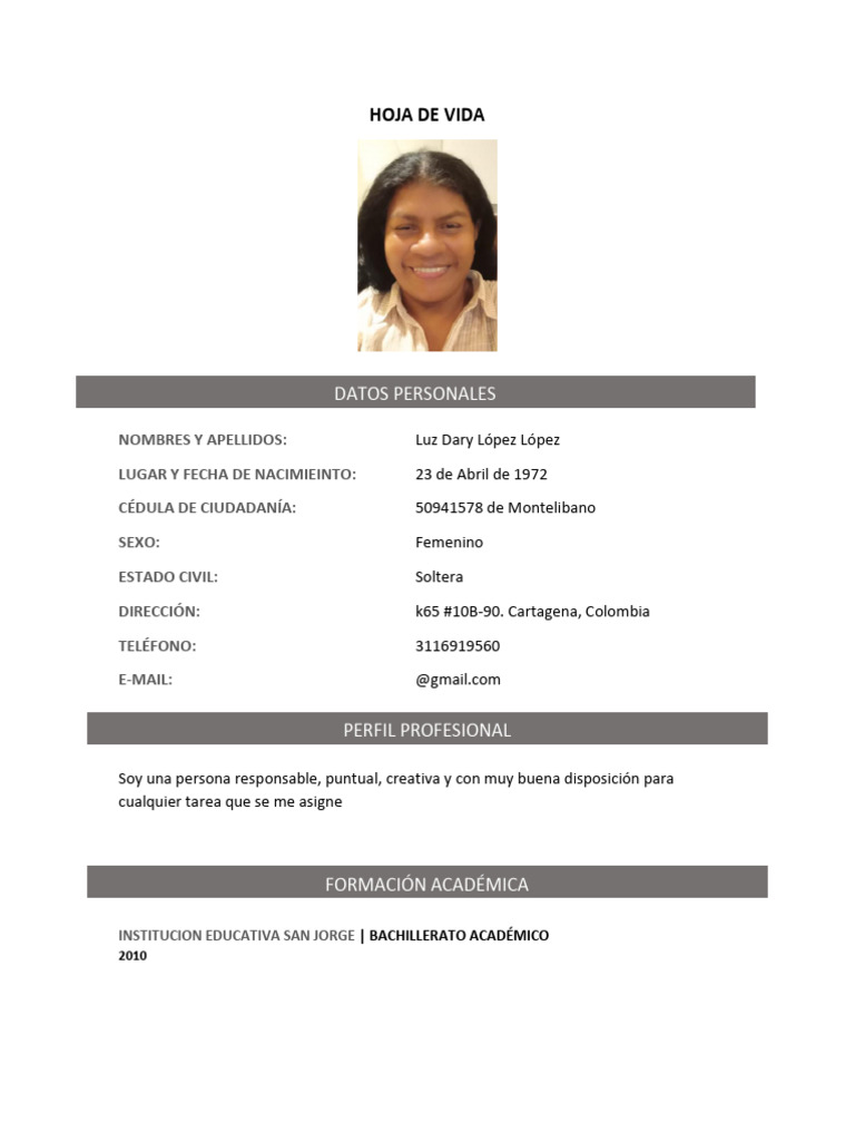 Hoja de Vida de Luz Dary López | PDF