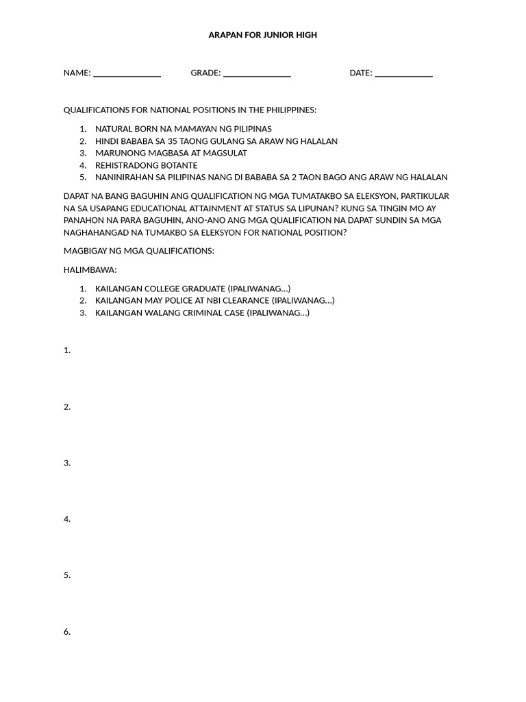 Arapan Activity For Junior High | PDF