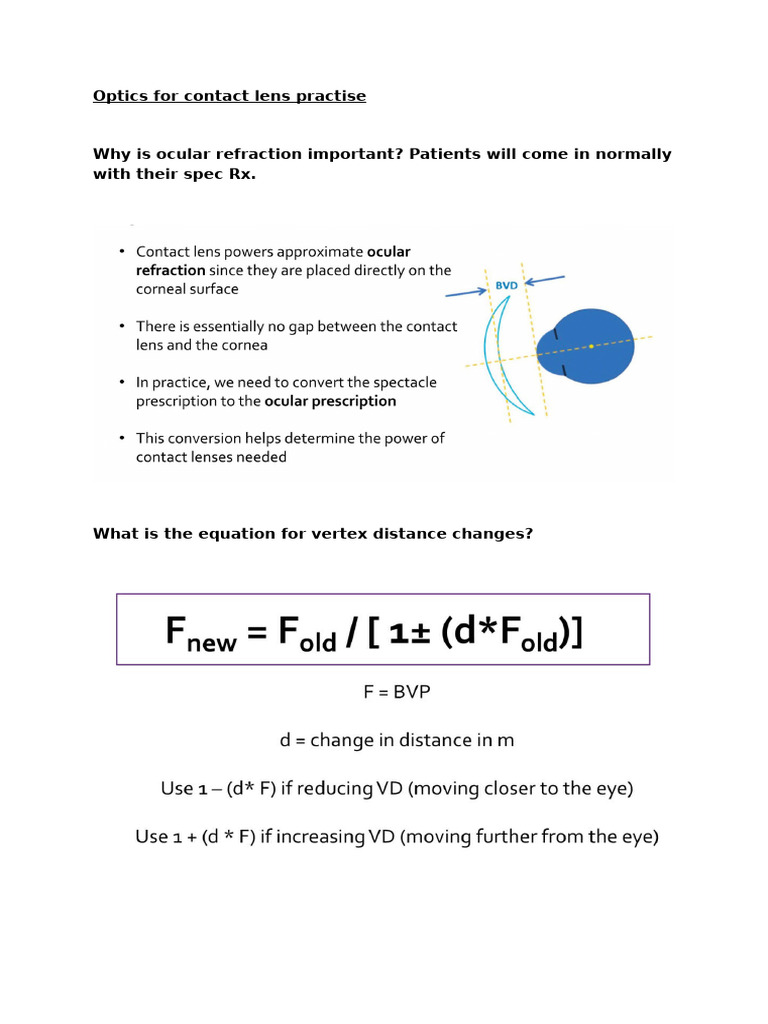 Contact Lens Optics and Refraction Guide | PDF | Myopia | Contact Lens