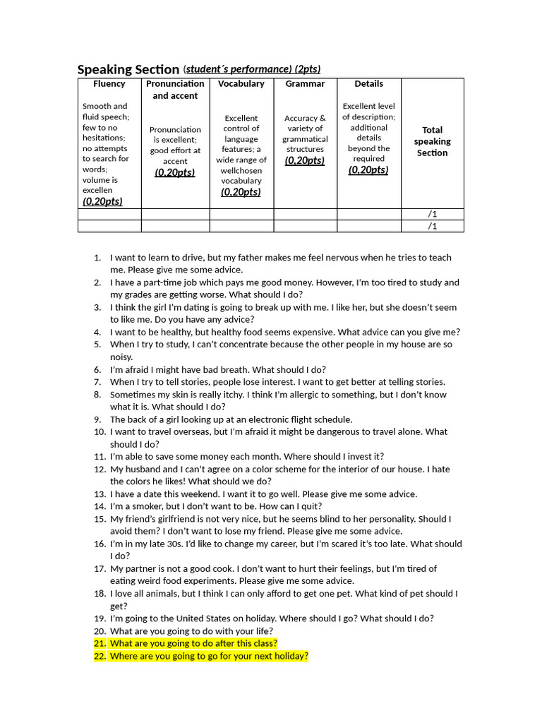 Student Speaking Performance Evaluation | PDF | Accent ...