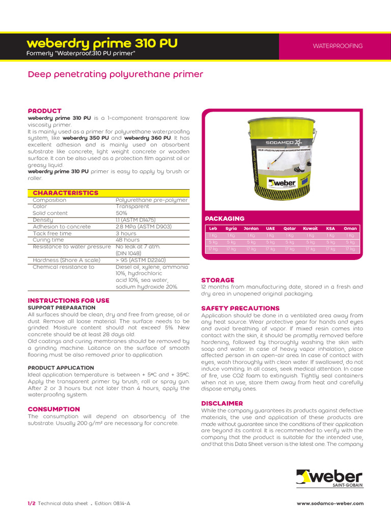 weberdry_prime_310_PU | PDF | Concrete | Materials
