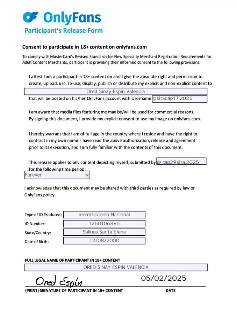 OnlyFans Participant Release Form | PDF