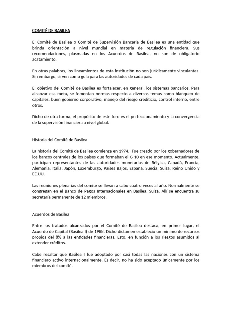 Resumen de Los Acuerdos de Basilea | PDF | Basilea Ii | Comité de ...