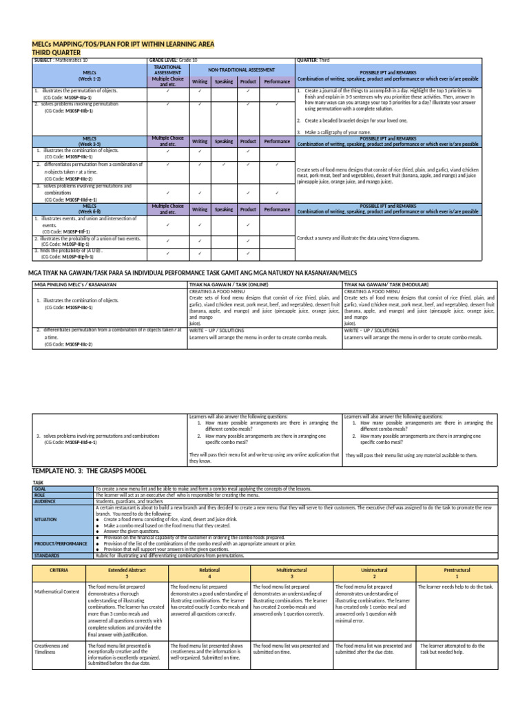 Math 10 - Remedial Peta 1.0 | PDF | Menu