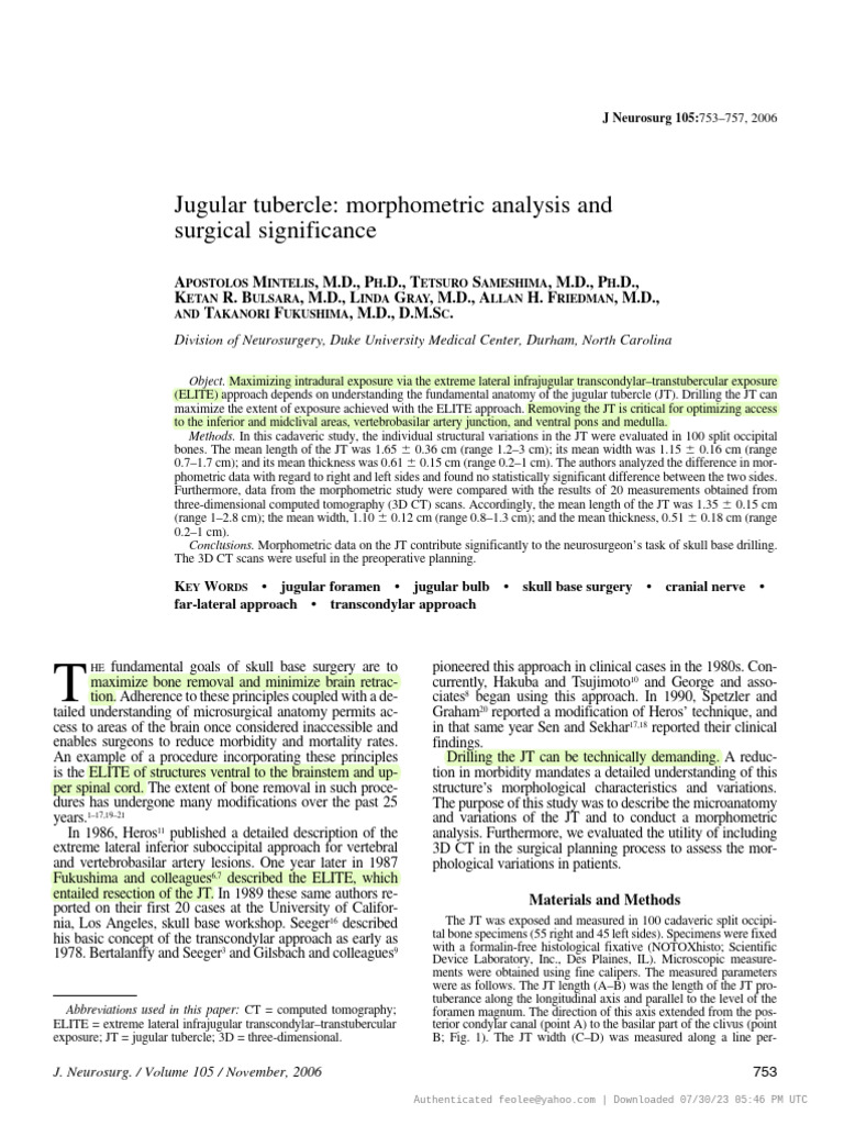 Jugular Tubercle Morphometry in Surgery | PDF | Ct Scan | Skull