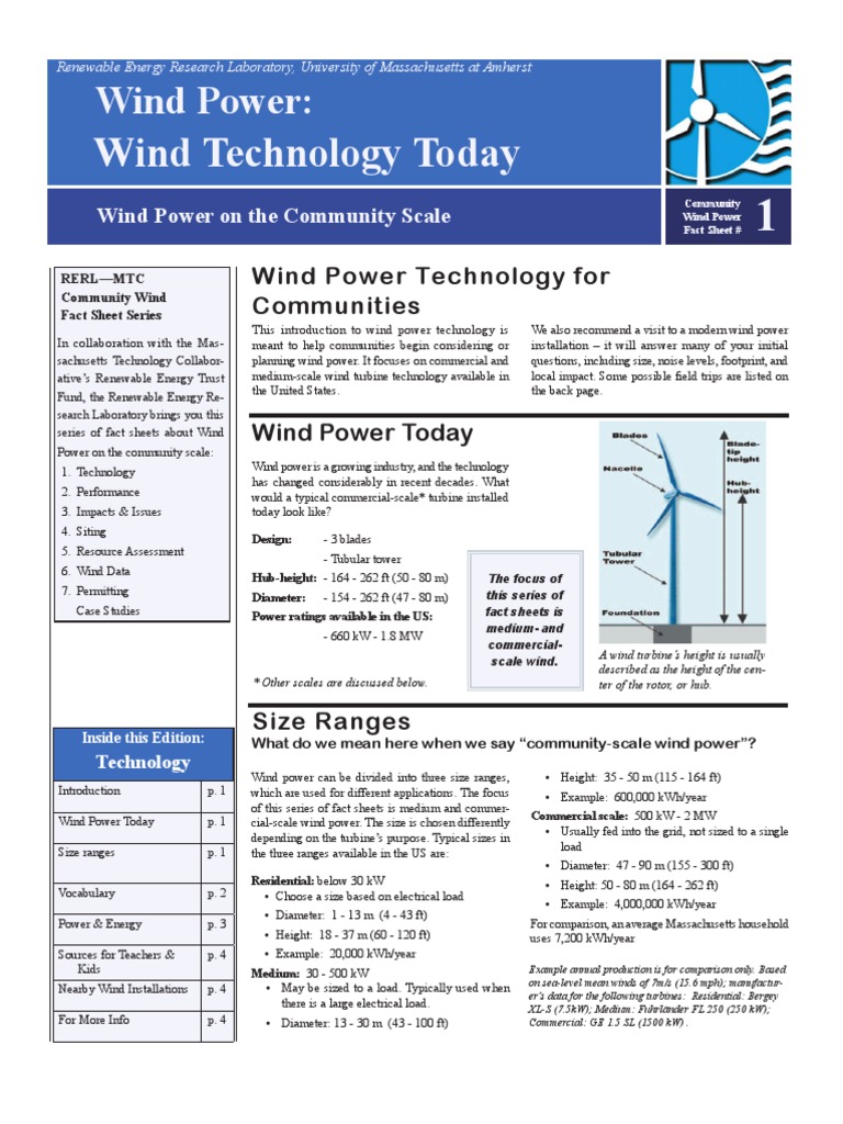 RERL Fact Sheet 1 Wind Technology | Wind Power | Wind Turbine