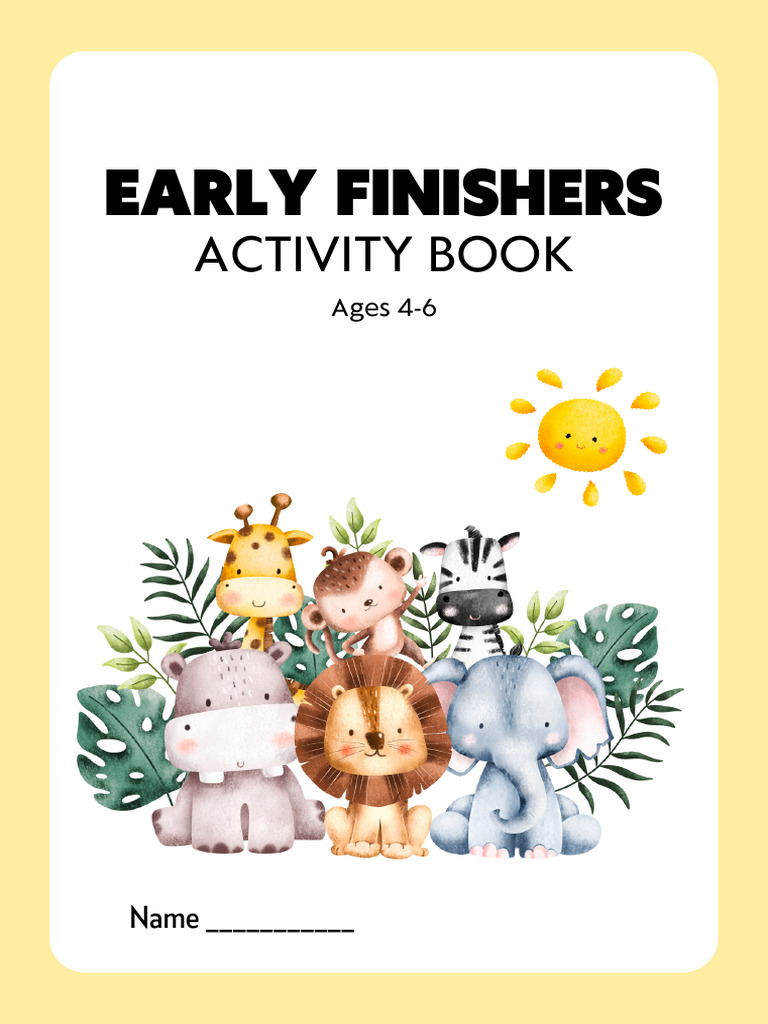 Early Finishers Activity Book Worksheets For Kids in Yellow Cute ...