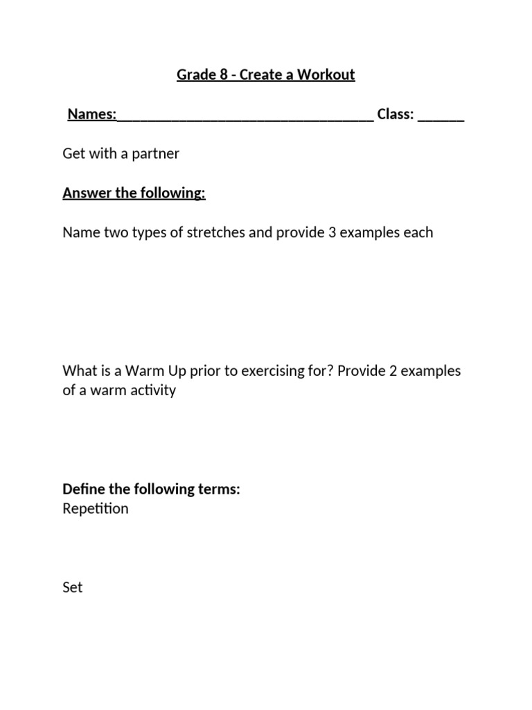 Grade 8 Workout Plan Guide | PDF