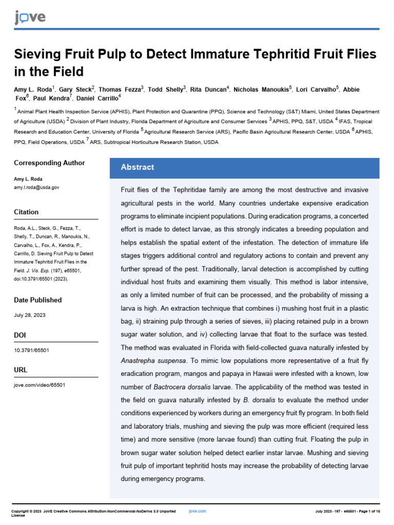 Jove Protocol 65501 Sieving Fruit Pulp To Detect Immature Tephritid ...
