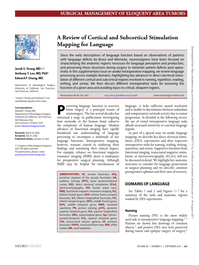 Eloquent Area Tumors: Surgical Mapping Insights | PDF | Cerebral Cortex ...