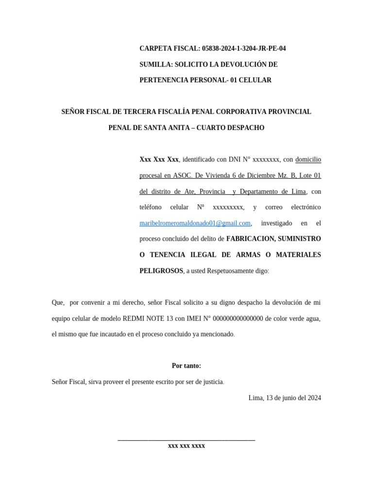 solicitud devolución celular | PDF