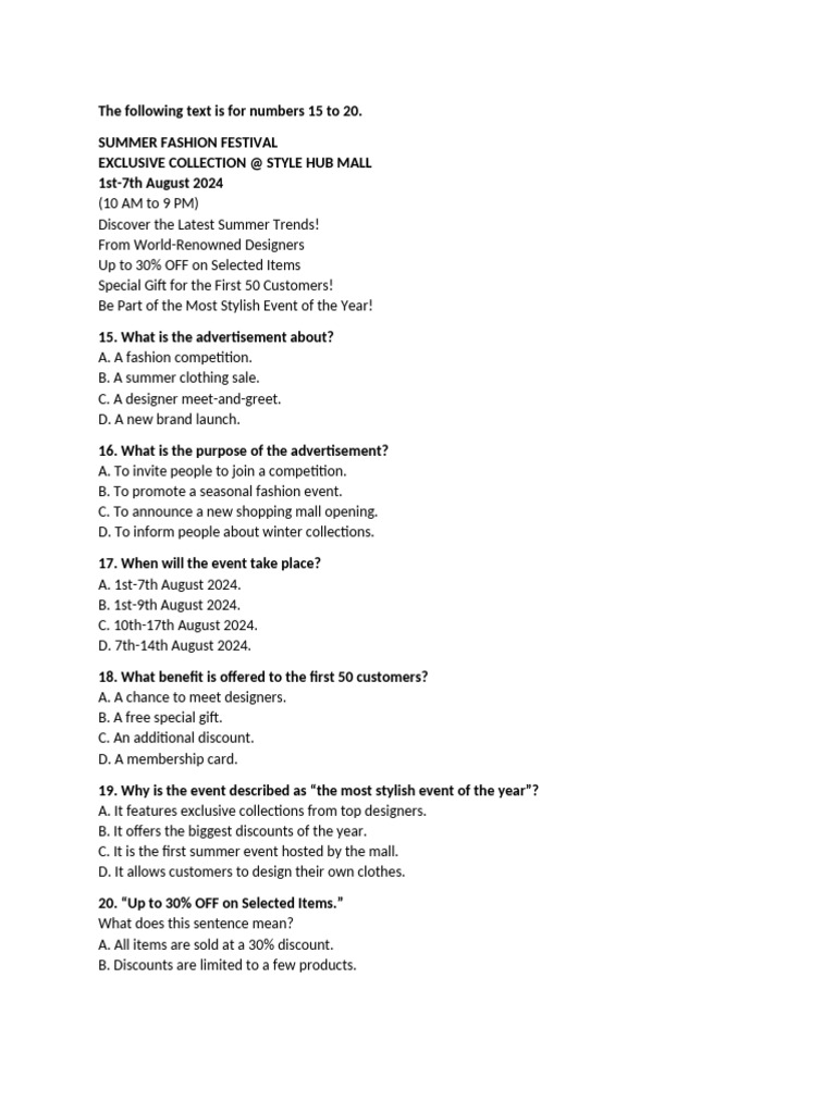 The following text is for numbers 15 to 20 | PDF