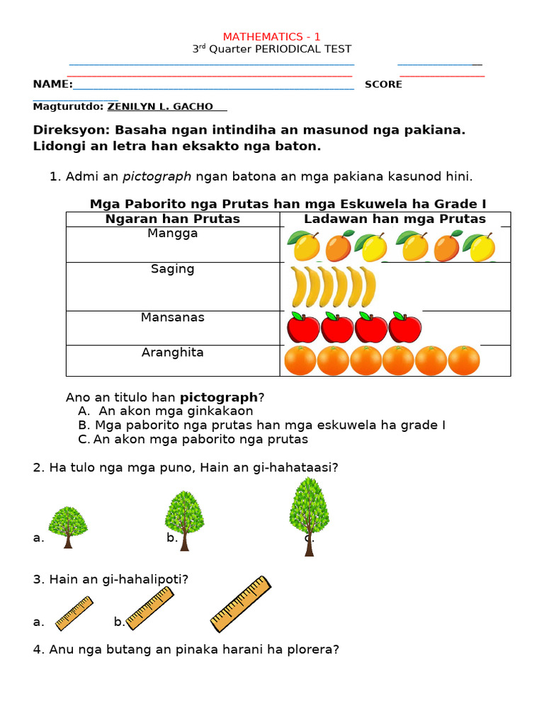 PT-GRADE-1-MATATAG-MATH Q3 | PDF